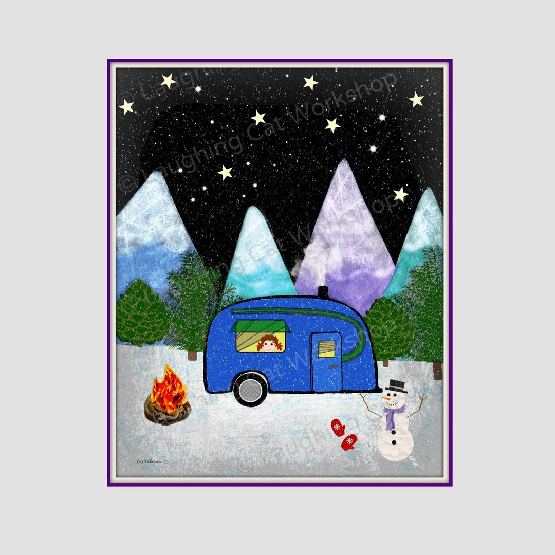 Happy Camper Art RV Motor Home Trailer Art Winter Camping Poster ...
