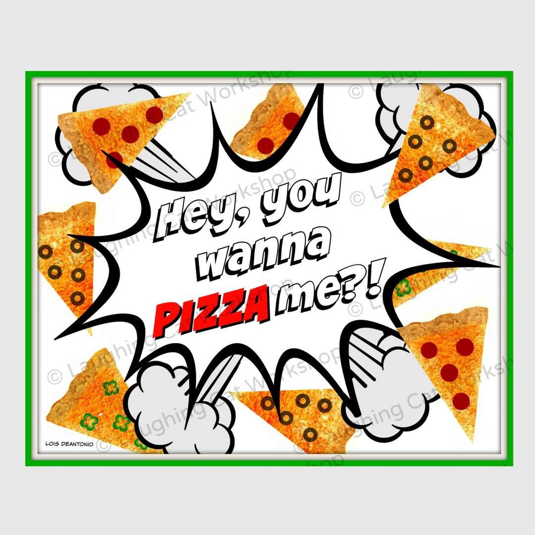 Funny Pizza Print Cute Comic Art Print Kid Superhero Print Pizza Lover ...