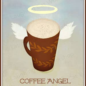 Funny Coffee Print Funny Coffee Art Coffee Angel Art College Dorm Decor ...