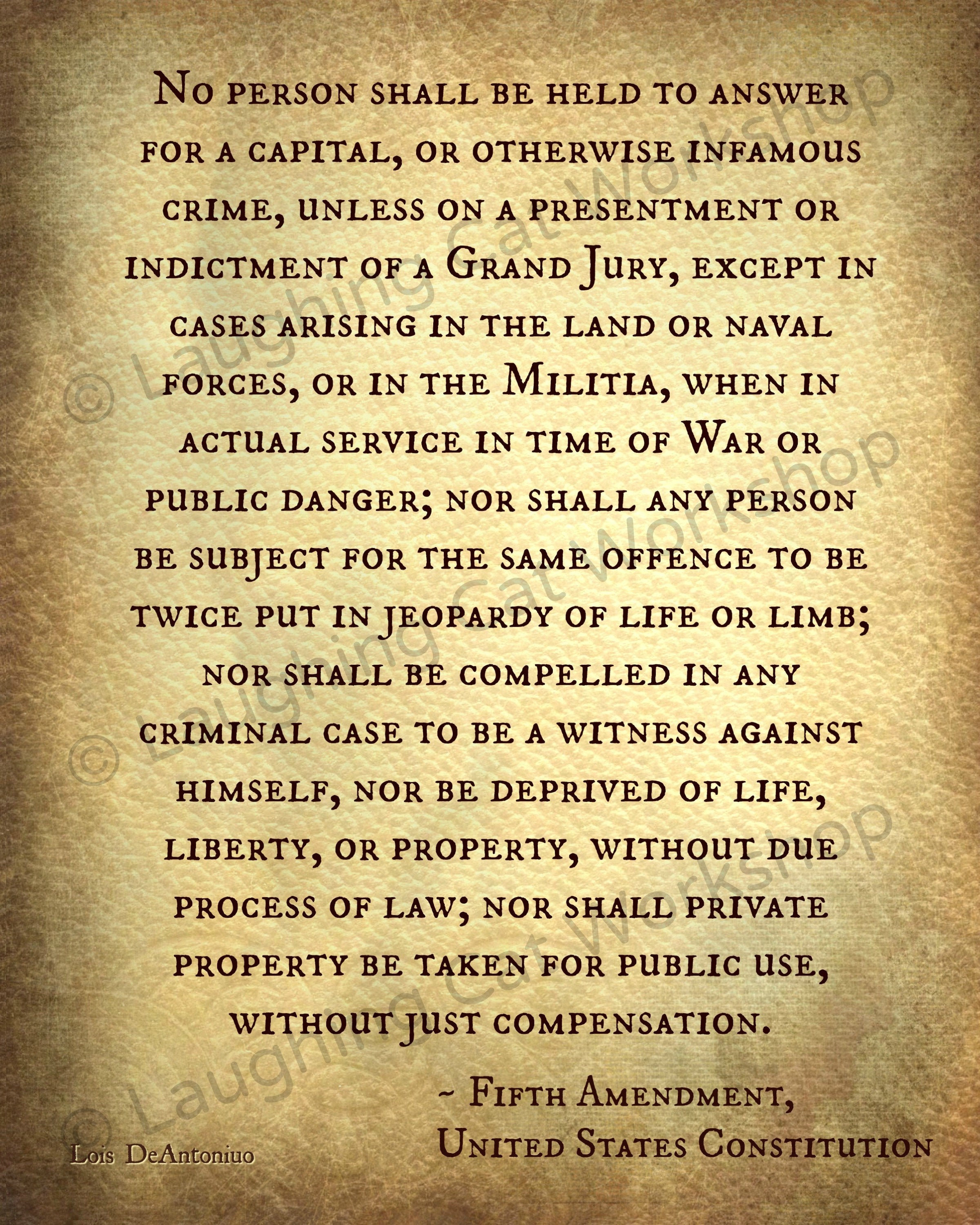 5th Amendment US Constitution Art Print Criminal Attorney Lawyer Right ...