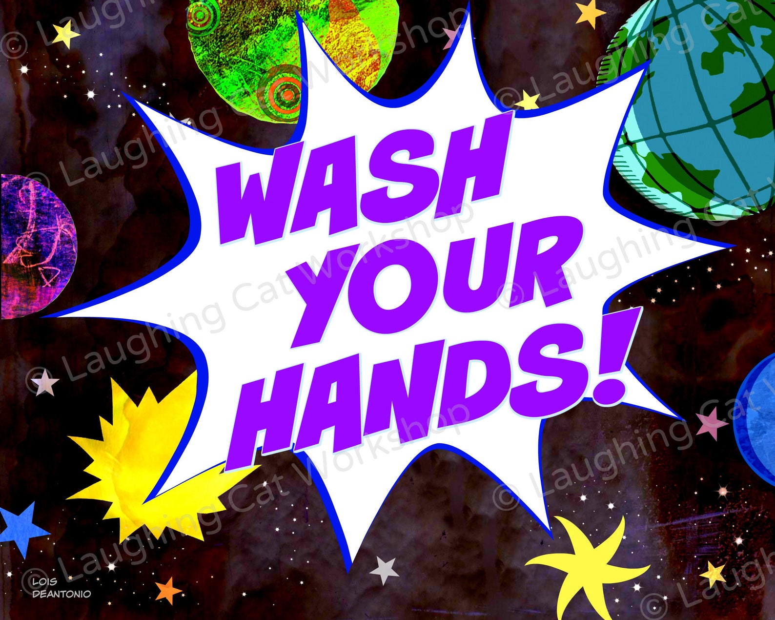 Wash Your Hands Bathroom Art Superhero Outer Space Comic Back to School ...