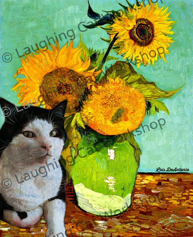 Van Gogh Sunflower Art Funny Hipster Cat Photobomb Cat Lover Gift ...