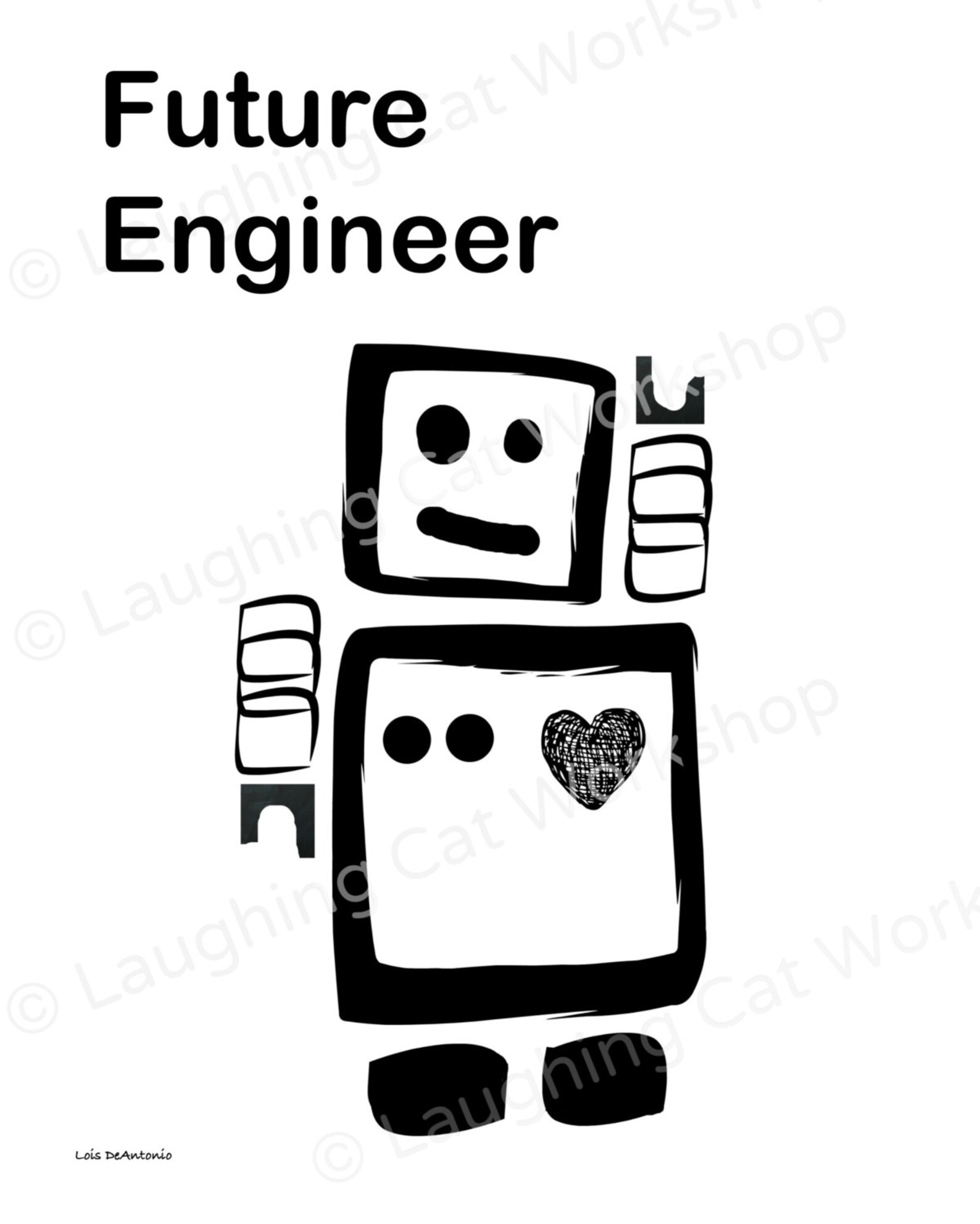 Future Engineer Art Whimsical Robot Art Children STEM Science Print ...