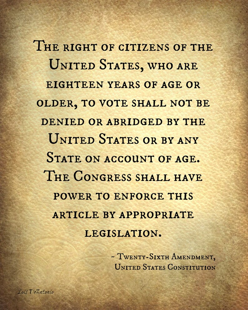 26th Amendment US Constitution Art Print Teenager Right to Vote Art ...