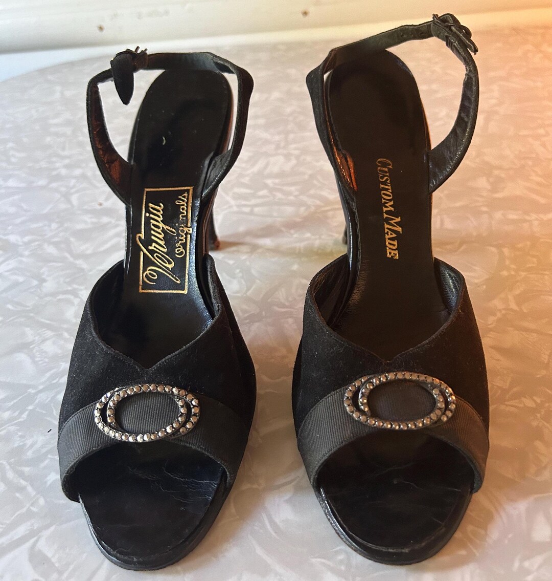 Vintage 1950’s ~ Black Suede and Leather Peep-toe Sandals - Etsy