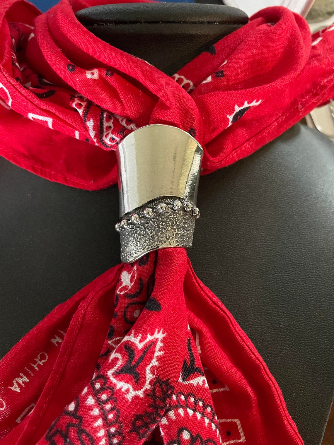 Western Scarf Slide Beaded Wave in Polished Pewter - Etsy