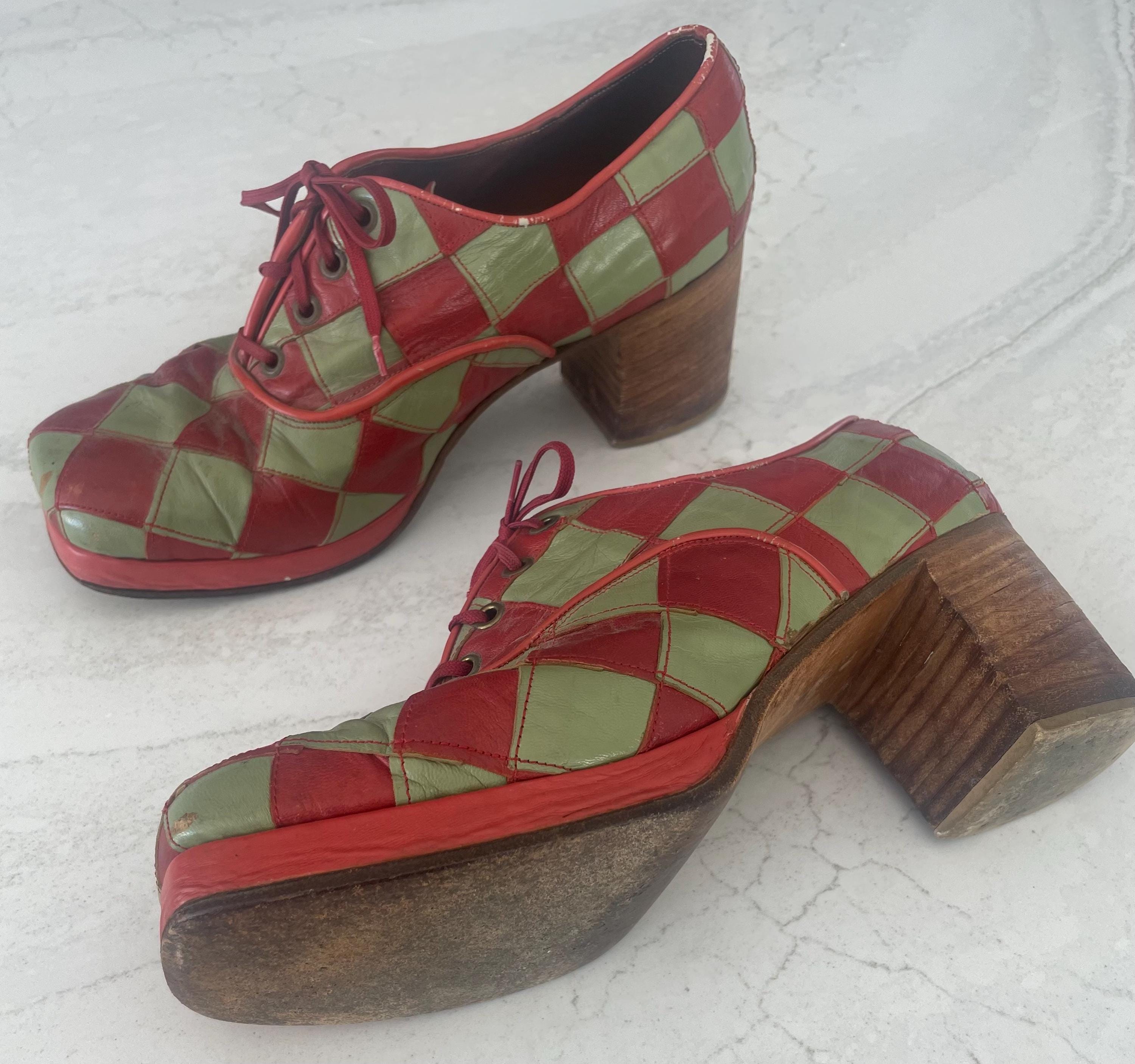 70s Vintage Terry Dehavilland Men’s Lace-up Patchwork Platform Shoes - Etsy