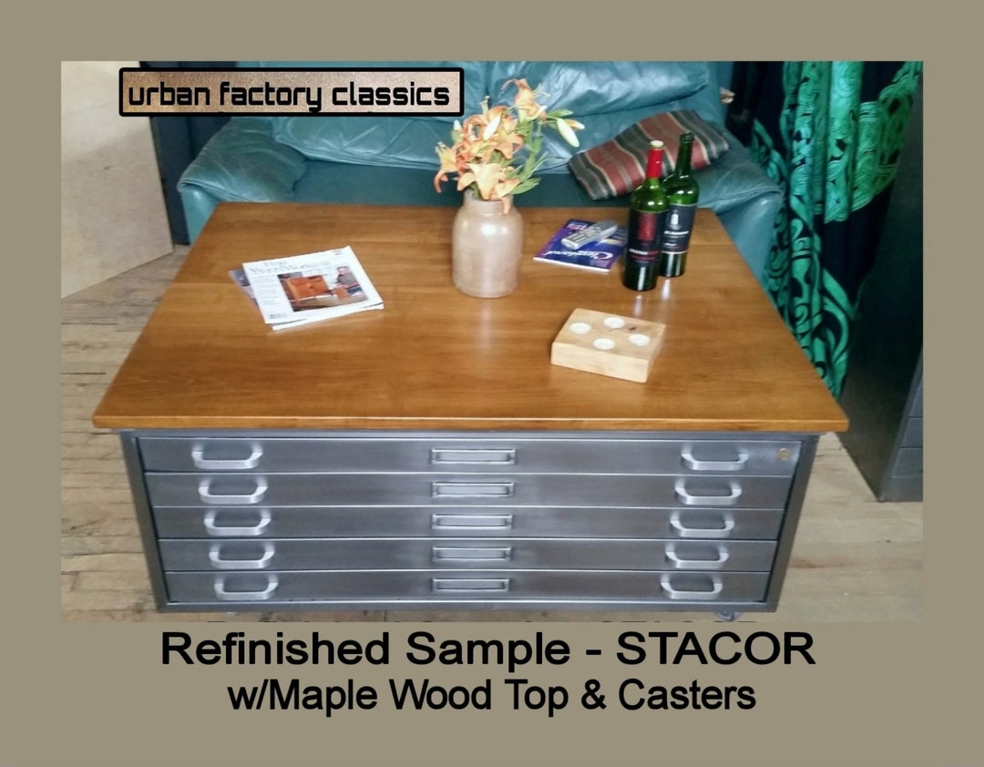 Flat File INV-56 Coffee Table Artist Print File Vintage STACOR Steel ...