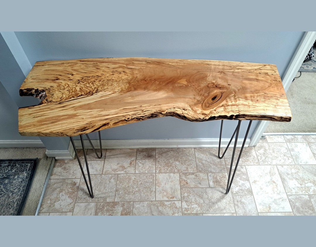 Live Edge 40" Maple Table Dramatic Spalted Grain Solid Maple Hall Table ...