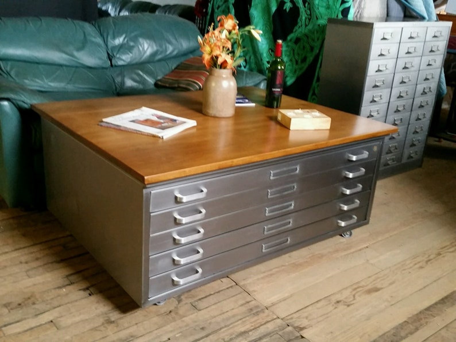 Flat File INV-56 Coffee Table Artist Print File Vintage STACOR Steel ...