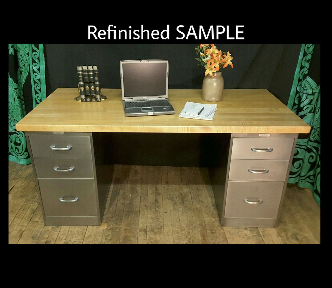 Metal Desk Vintage Industrial Refinished Steel Age Office Desk - Etsy