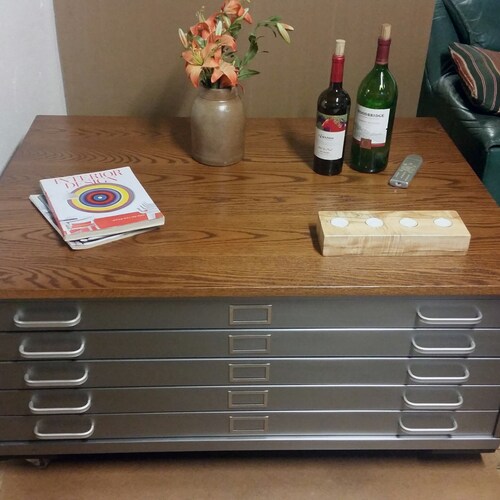 Vintage Flat File Coffee Table Custom Refinished in Gloss - Etsy