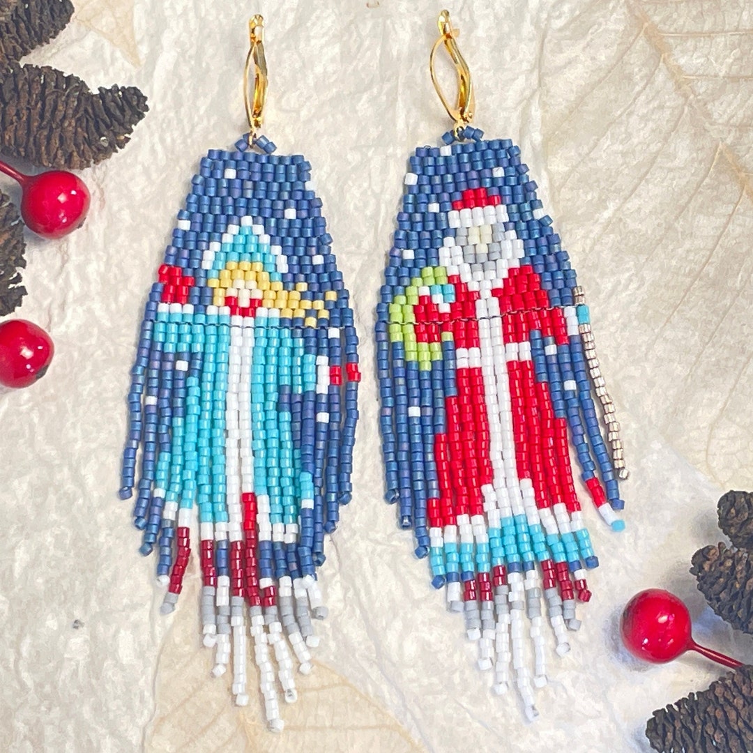 Vintage Santa and Snowmaiden Earrings, Old World Santa Earrings ...