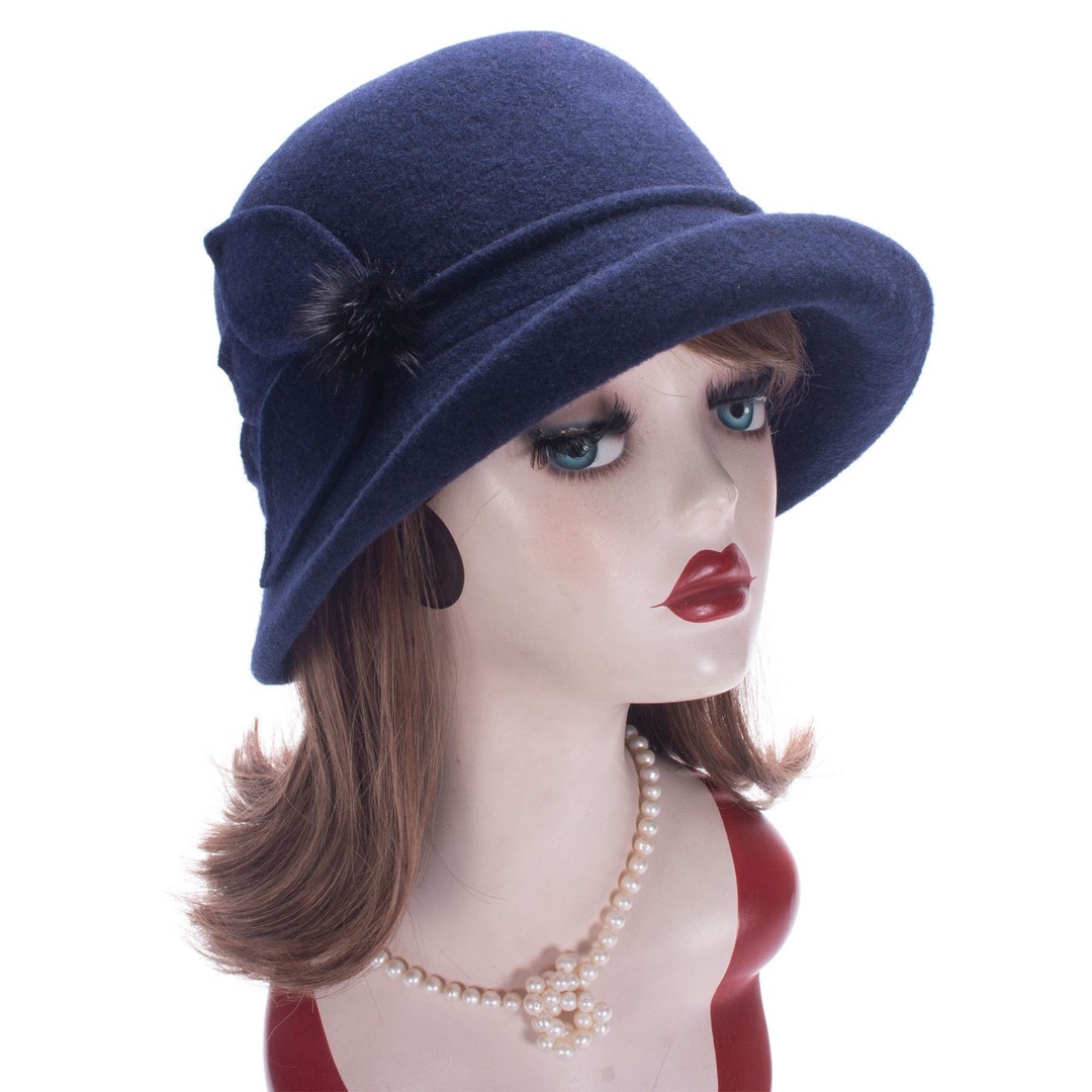 1pcs Navy Blue Womens Collapsible Vintage Style Asymmetrical Brim ...