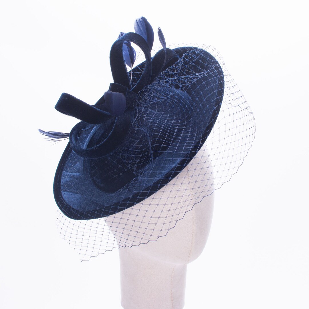 Navy Womens Velvet Veil Netting Wedding Occasion Church Fascinator ...
