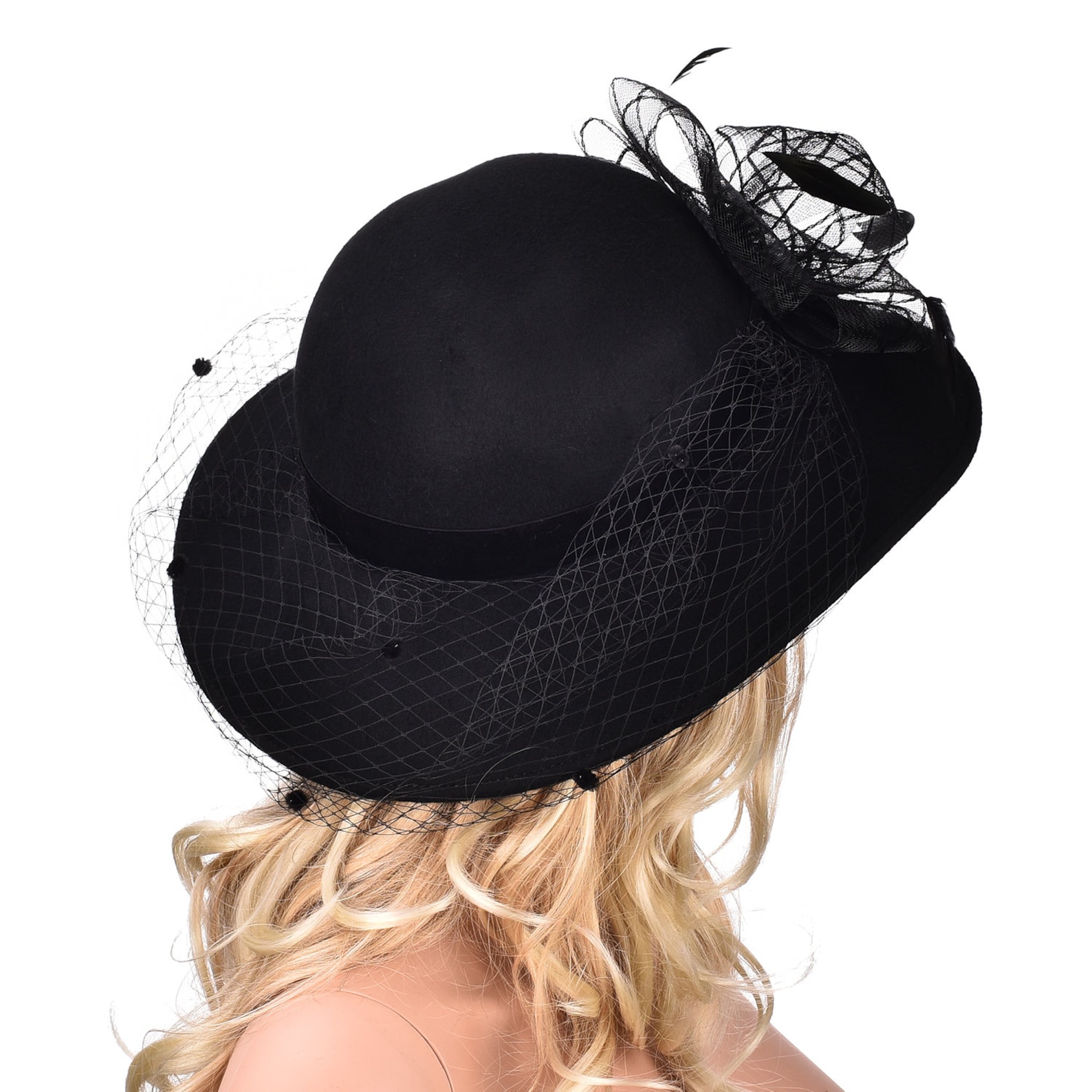 Black Funeral Hat for Women Velvet Hatband Wool Felt Floppy - Etsy