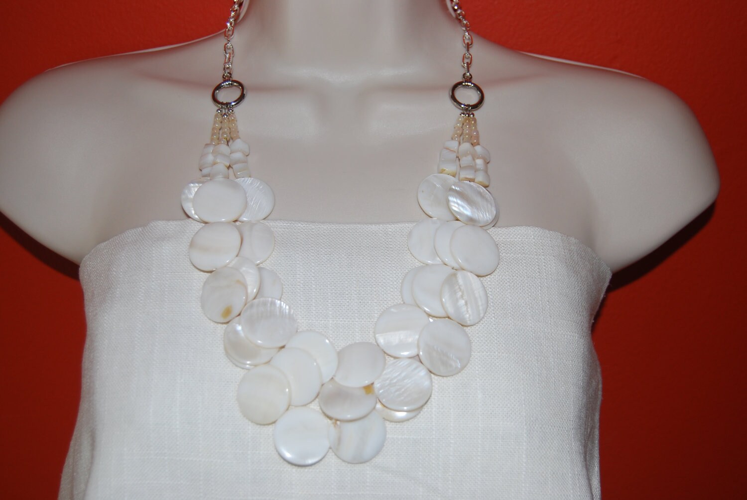 Ivory Statement Necklace Multi Strand Mother of Pearl Beaded | Etsy