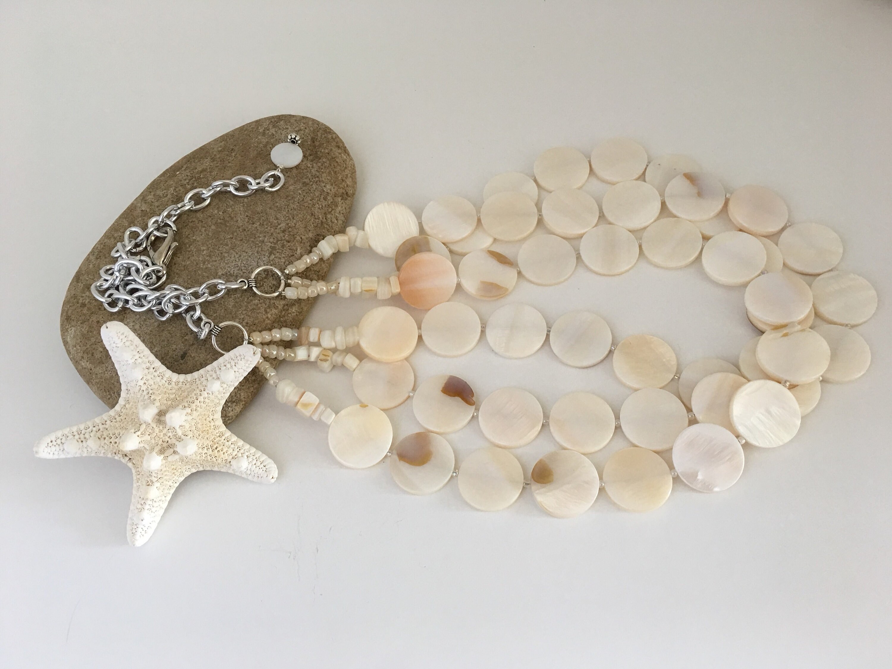 Ivory Statement Necklace Multi Strand Mother of Pearl Beaded | Etsy