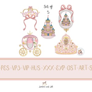 Princess Embroidery Designs: Castle, Crown, Carriage Applique (digital ...