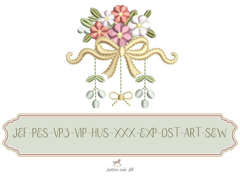 Floral Coquette Embroidery Design, Bow and Vintage Stitch Pattern ...