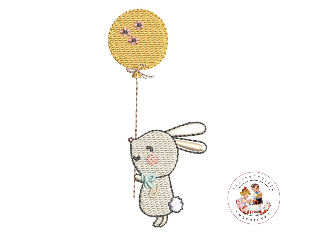Bunny With Balloon Machine Embroidery Design, Embroidery Bunny, Kids ...