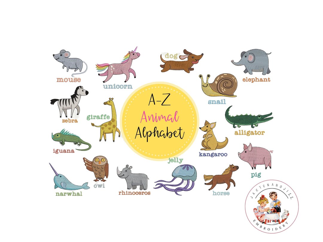 Animal Alphabet Machine Embroidery Pack, Kids Digital Machine ...