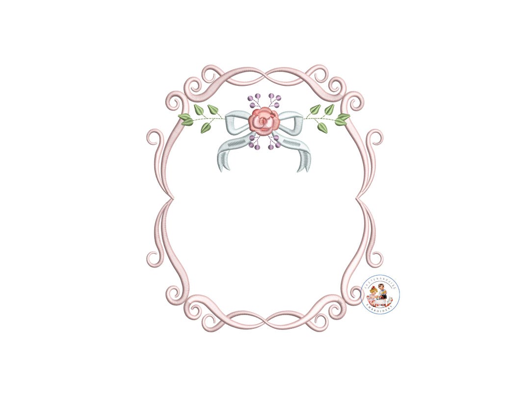Rose Monogram Frame Machine Embroidery Design: Floral Ribbon Border ...