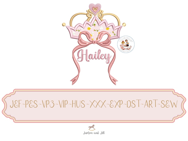 Princess Crown Frame Embroidery Design: Pink Bow, Royal Applique ...