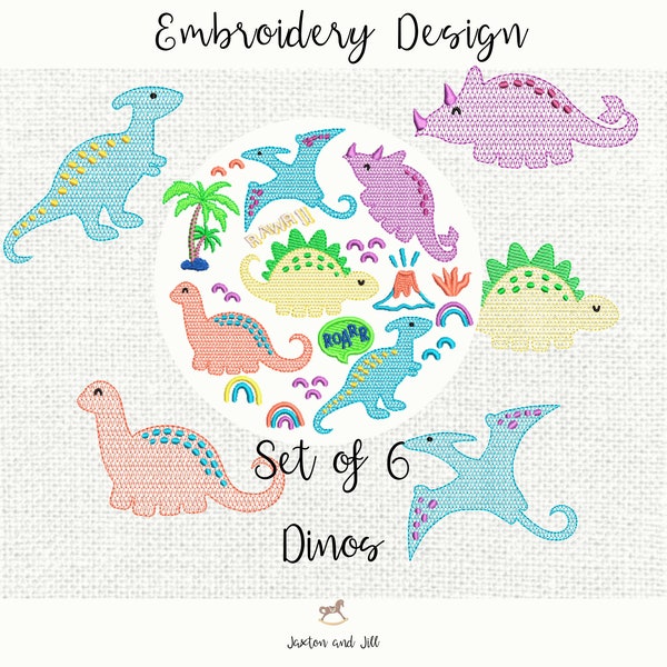 Dinosaur Embroidery Design - Etsy