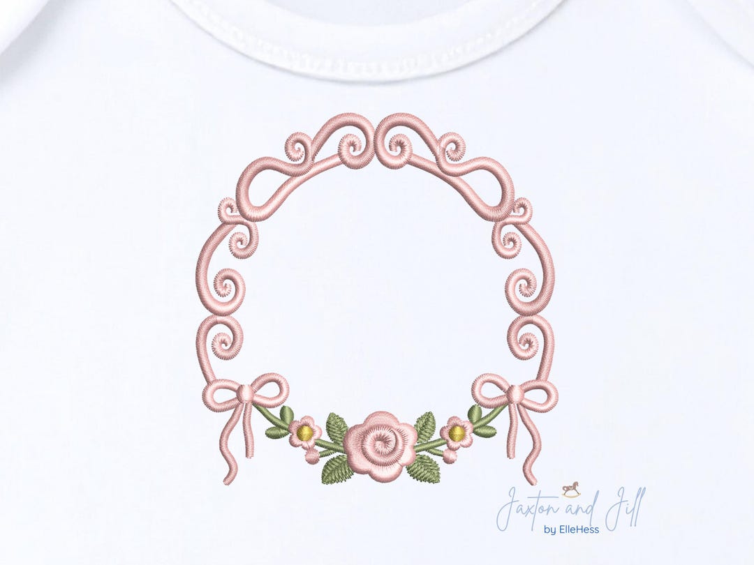 Floral Embroidery Frame Design, Vintage Rose Oval Wreath, Bow Frame ...