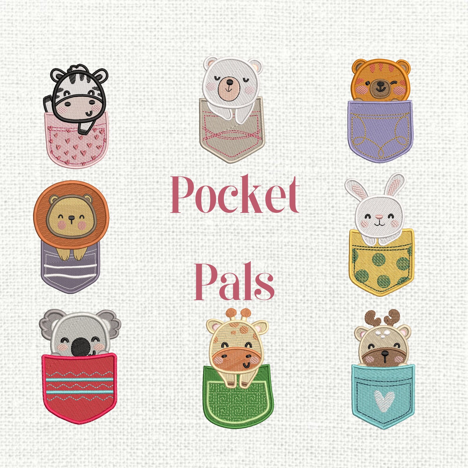 Zoo Animals Set Machine Embroidery Design Pocket Pals Animal - Etsy