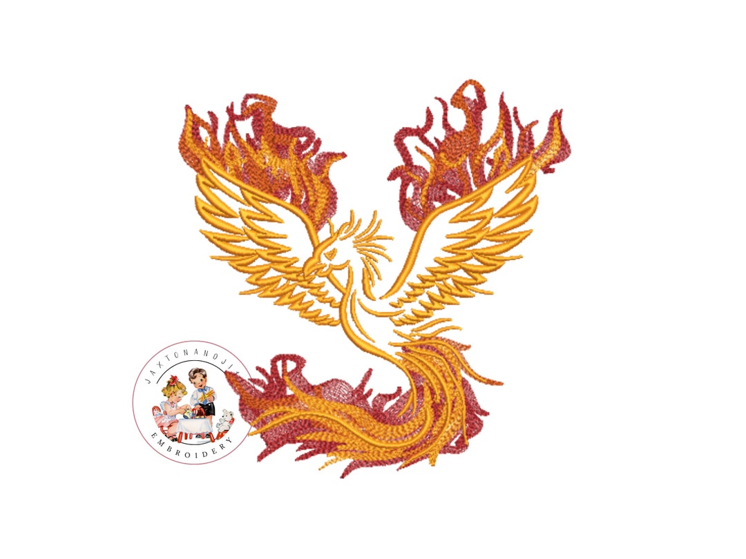 Phoenix Rising Embroidery Design: Fiery Bird, Fantasy Art (digital File ...