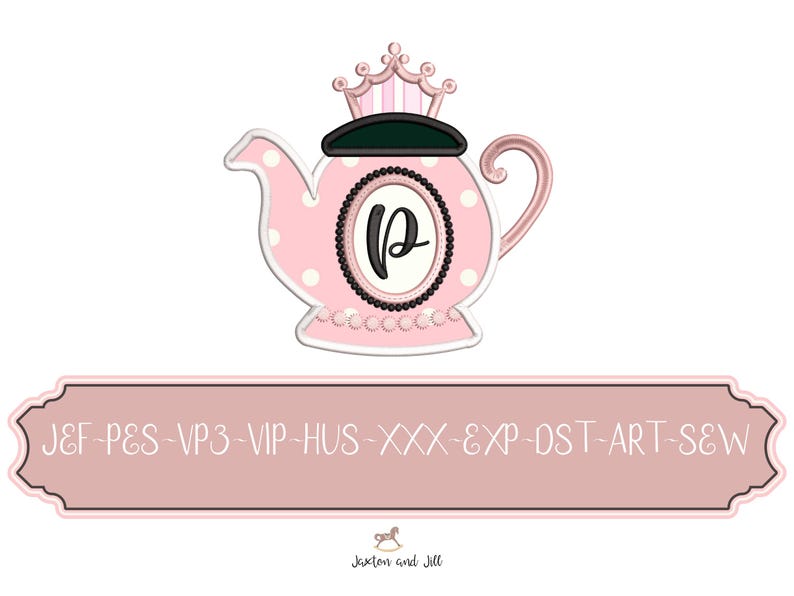 Princess Teapot Embroidery Design: Tea Party Applique (4x4, 5x5, 6x6 ...