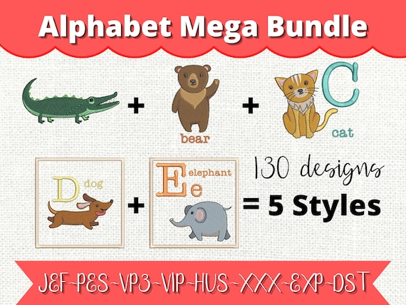 Animal Alphabet Machine Embroidery Pack Applique Monogram - Etsy
