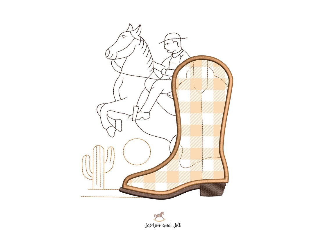 Cowboy Boot Applique Embroidery Design: Western Horse Rodeo Pattern ...