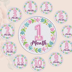 Baby Milestone Embroidery Design: Monthly Number Marker (digital ...