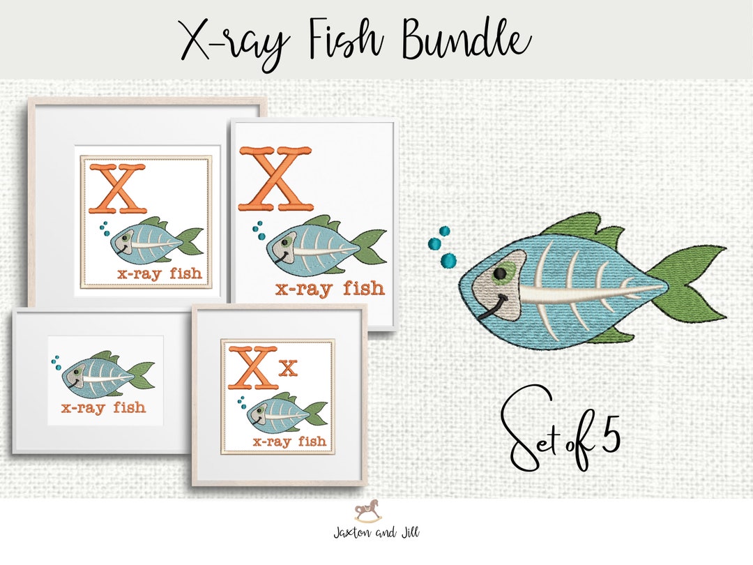 X-ray Fish Animal Machine Embroidery Pack, Children's Embroidery Letter ...