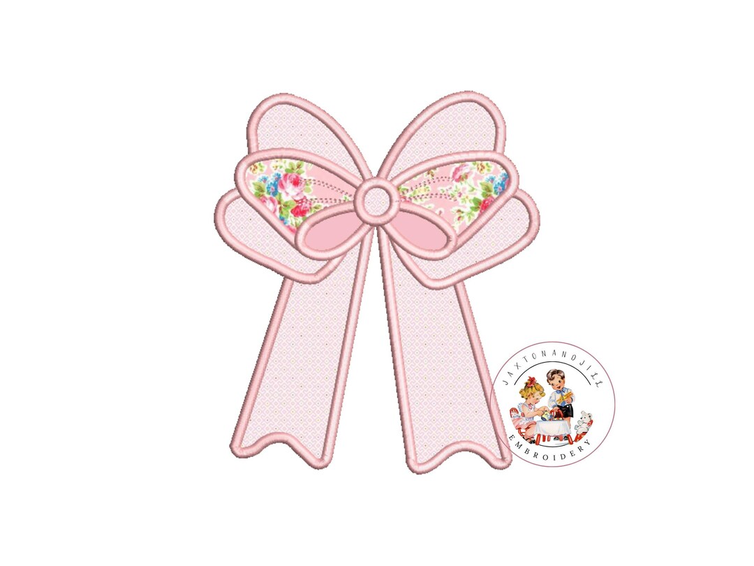 Floral Appliqué Bow Embroidery Design: Vintage Machine Pattern (digital ...