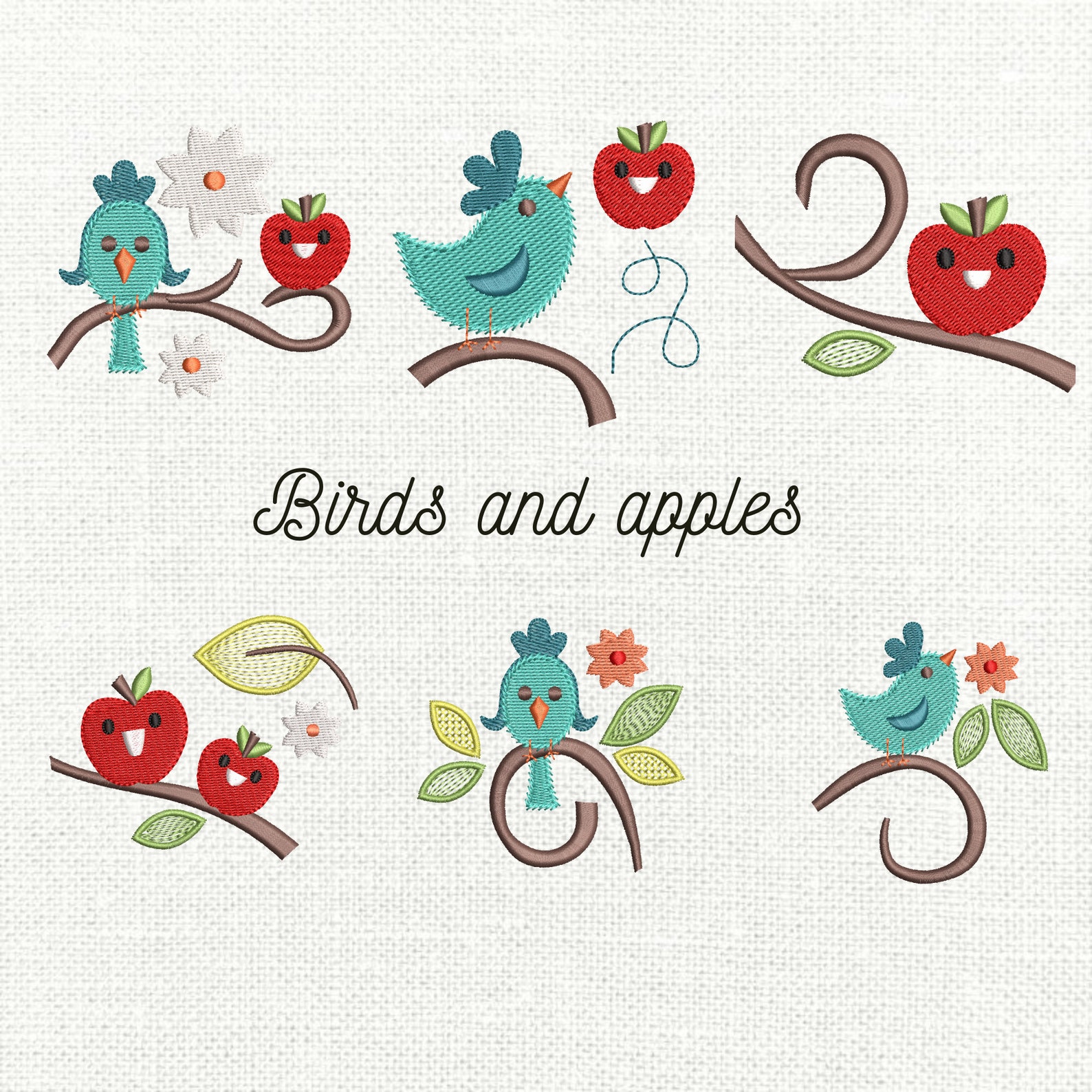 Blue Bird Embroidery Design: Apple Tree Branch (instant Download) - Etsy