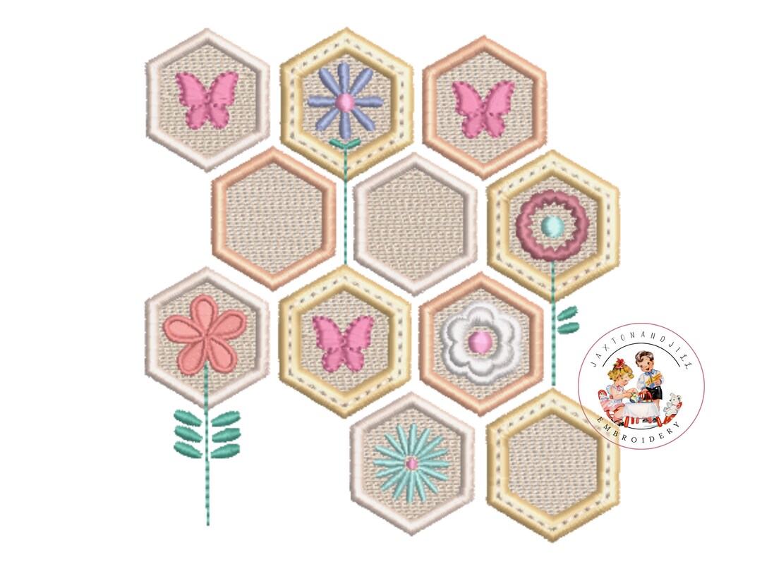 Floral Honeycomb Embroidery Design: Bee Hive Pattern (instant Download ...