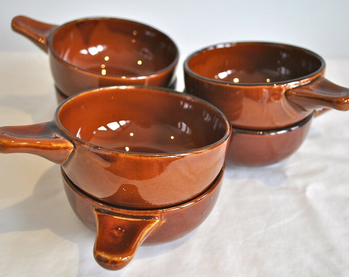 Set of Six Chocolate-brown, Glazed Ceramic Soup/dessert Bowls With ...