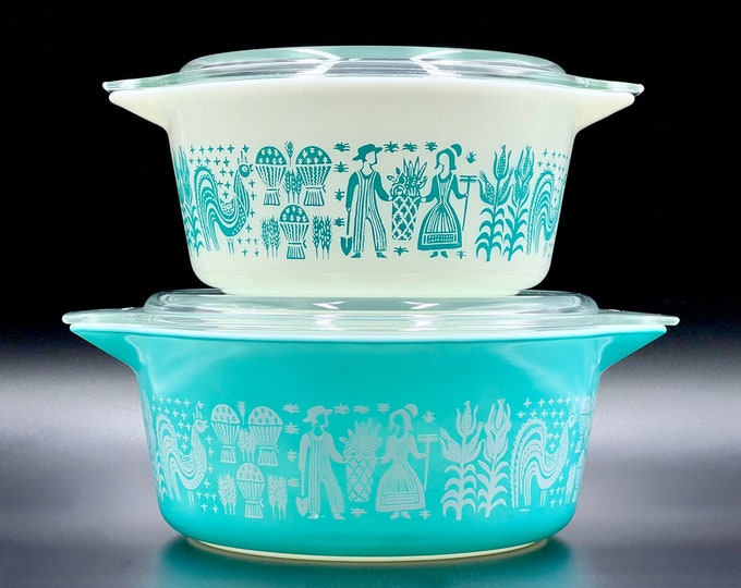 PYREX (USA) 'butterprint' Round Casseroles (set X2) | Models #474, #475 ...