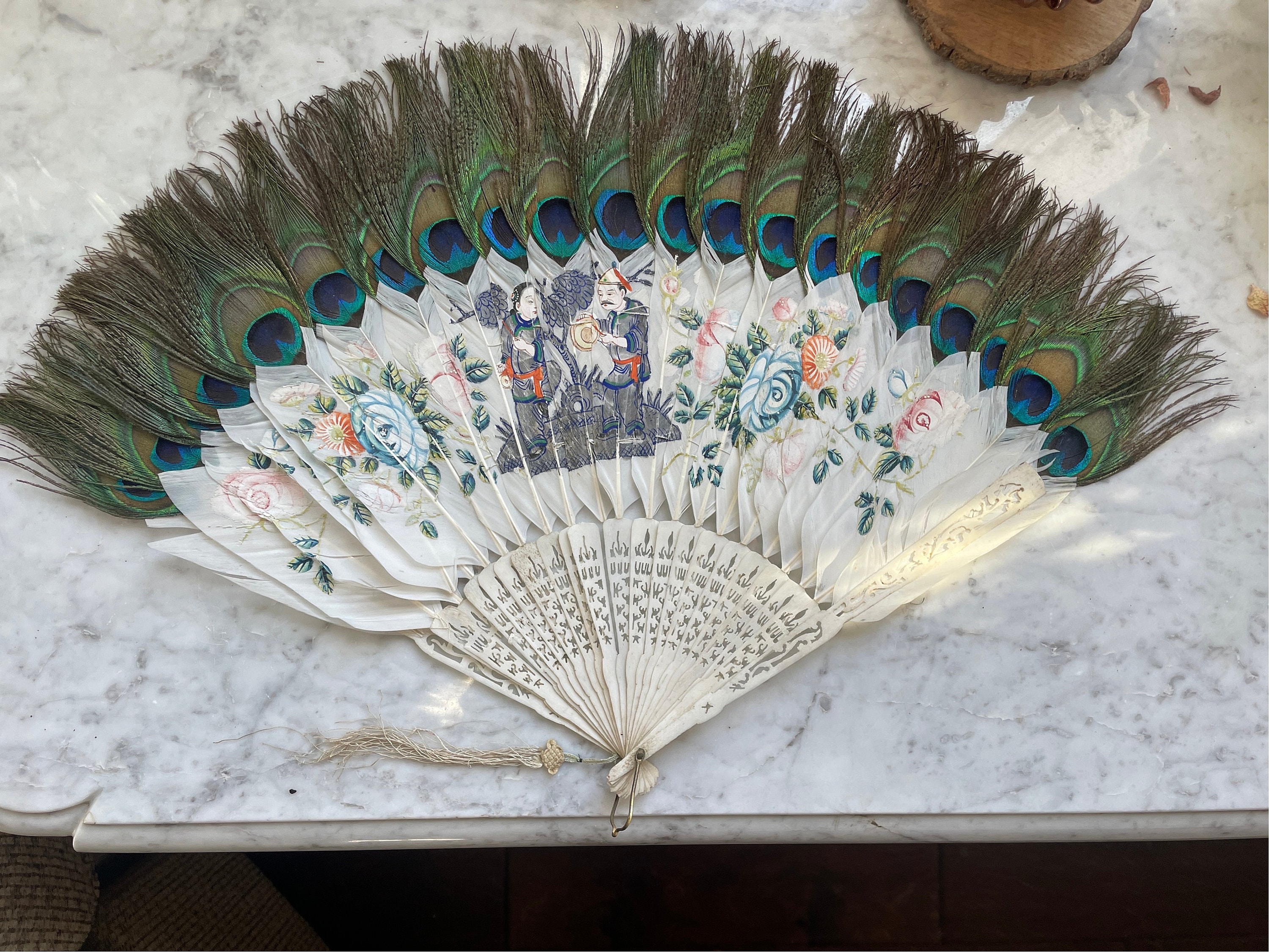 Antique Qing Dynasty Hand Painted Chinese Peacock Feather Fan - Etsy