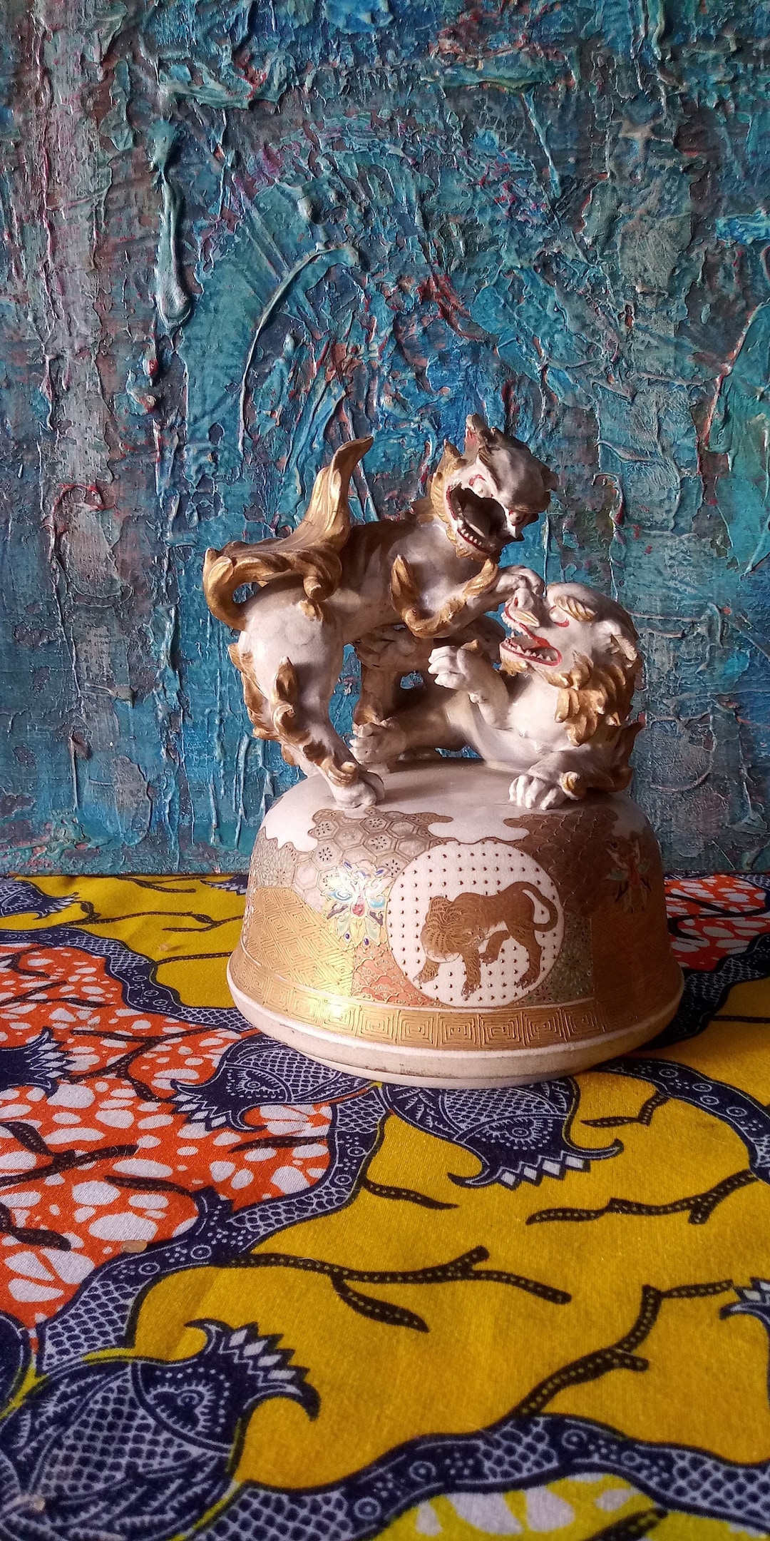 Antique Satsuma Meiji Shisa Japanese Garden Art Pottery Statues Foo ...