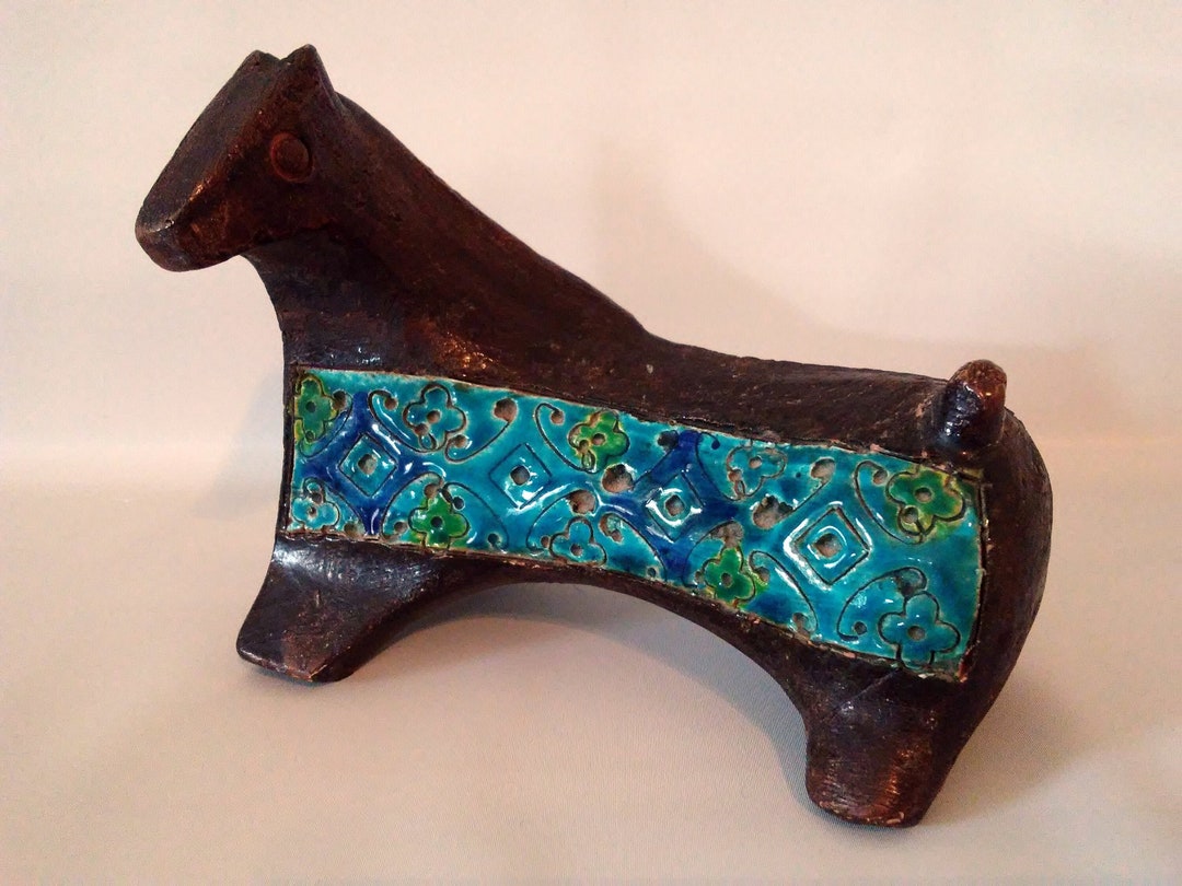 Large Bitossi Rimini Blue Bull Art Pottery Aldo Londi RARE Italian ...