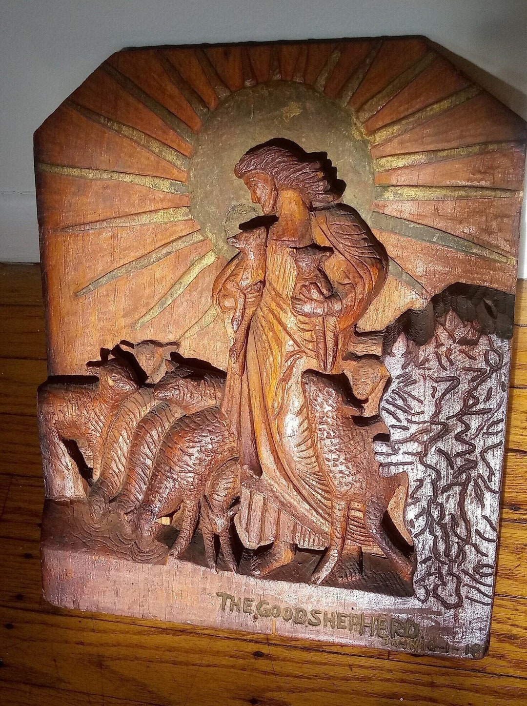Carved Wood Relief Folk Art Plaque Southern Americana Good Shepherd ...