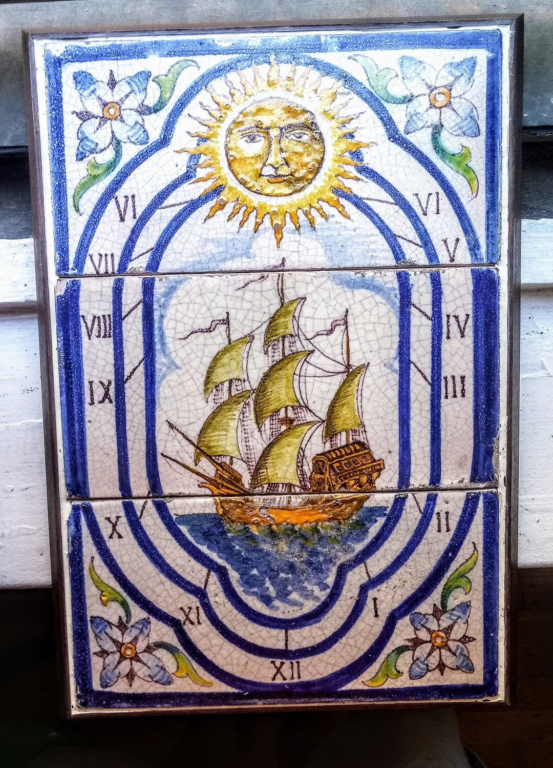 Sunface Sundial Shadow Clocks Plaque Old Ceramic Art Tile Daylight ...