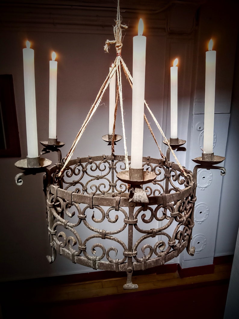 Antique Wrought Iron Chandeliers Six Candle Art Lighting Fireworks ...