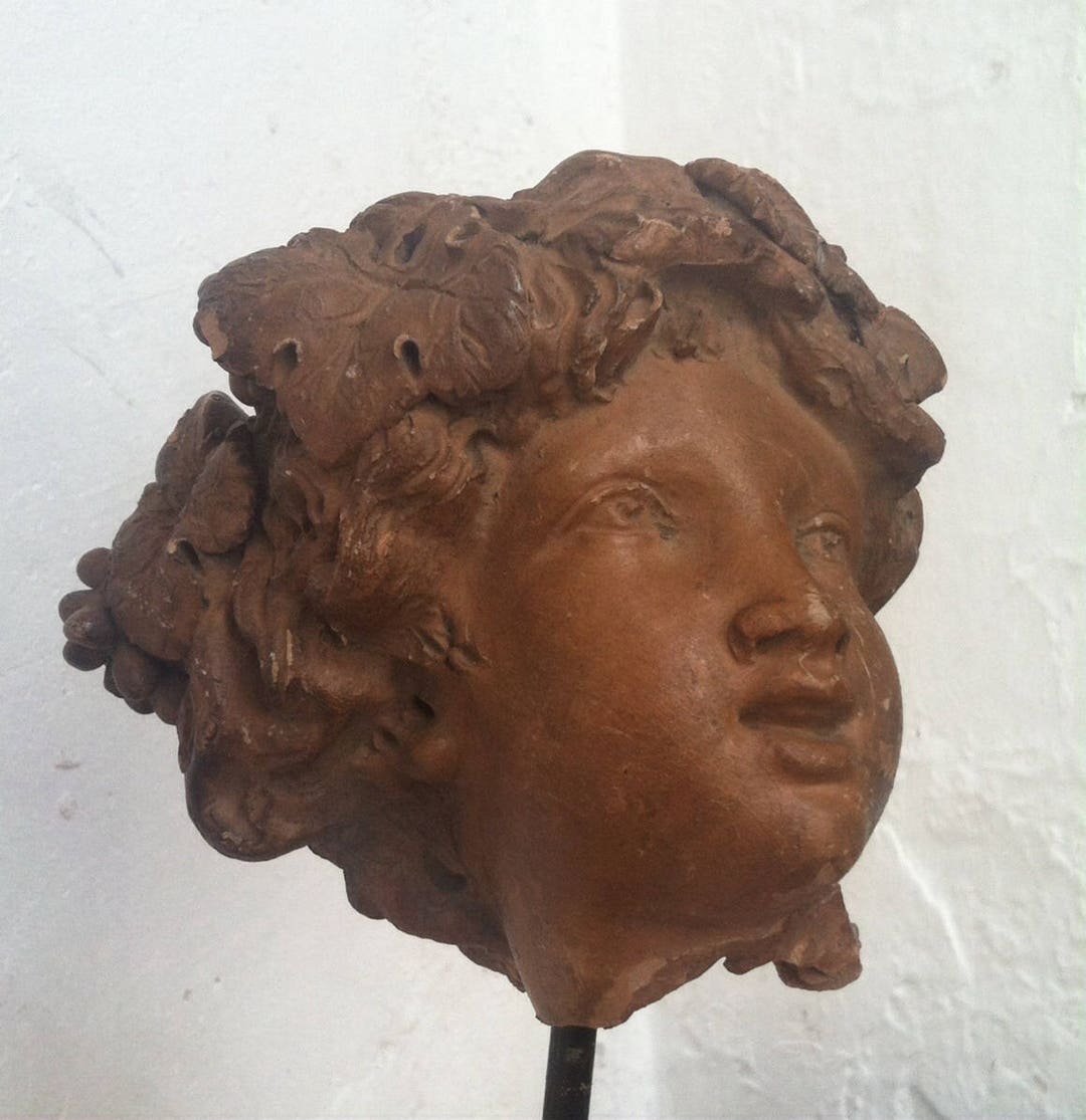 Antique Garden Terracotta Sculpture Bacchus Pan Puck Head Bust Artifact ...