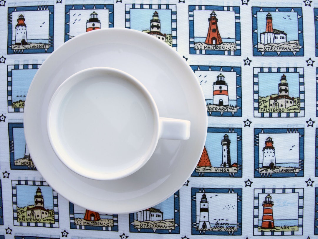 Tablecloth White Blue Orange Lighthouses Nautical Table Cloth , Table ...